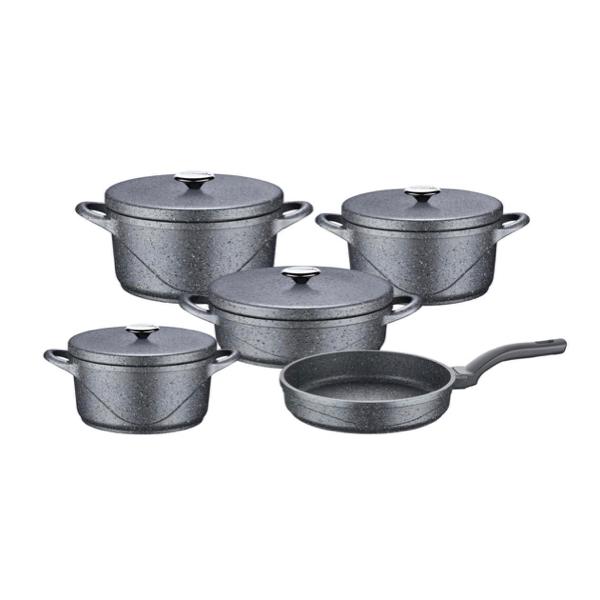 OMS Wave Granite Diecast Cookware Set with Granite Lid Set of 9 Pcs ...