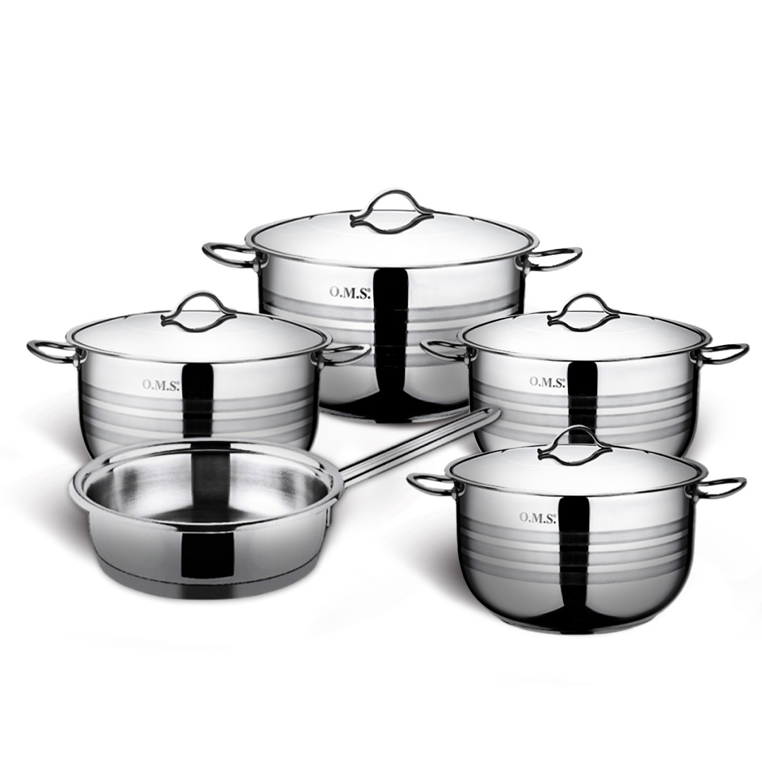 OMS Stainless Steel All Casseroles Cookware Set of 9 Pcs